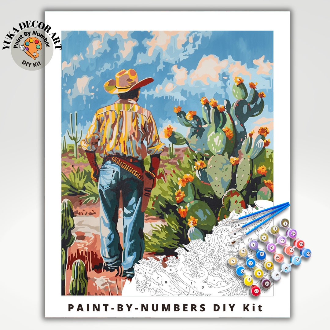 PAINT by NUMBER Adult Kit Cowboy Western Art DIY Retro Ranch Painting ...