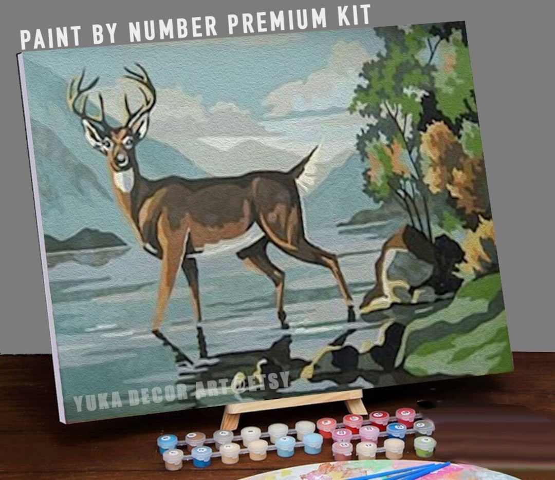 Wandering Antler PAINT by NUMBER Kit Adult , Mountain River Vintage ...
