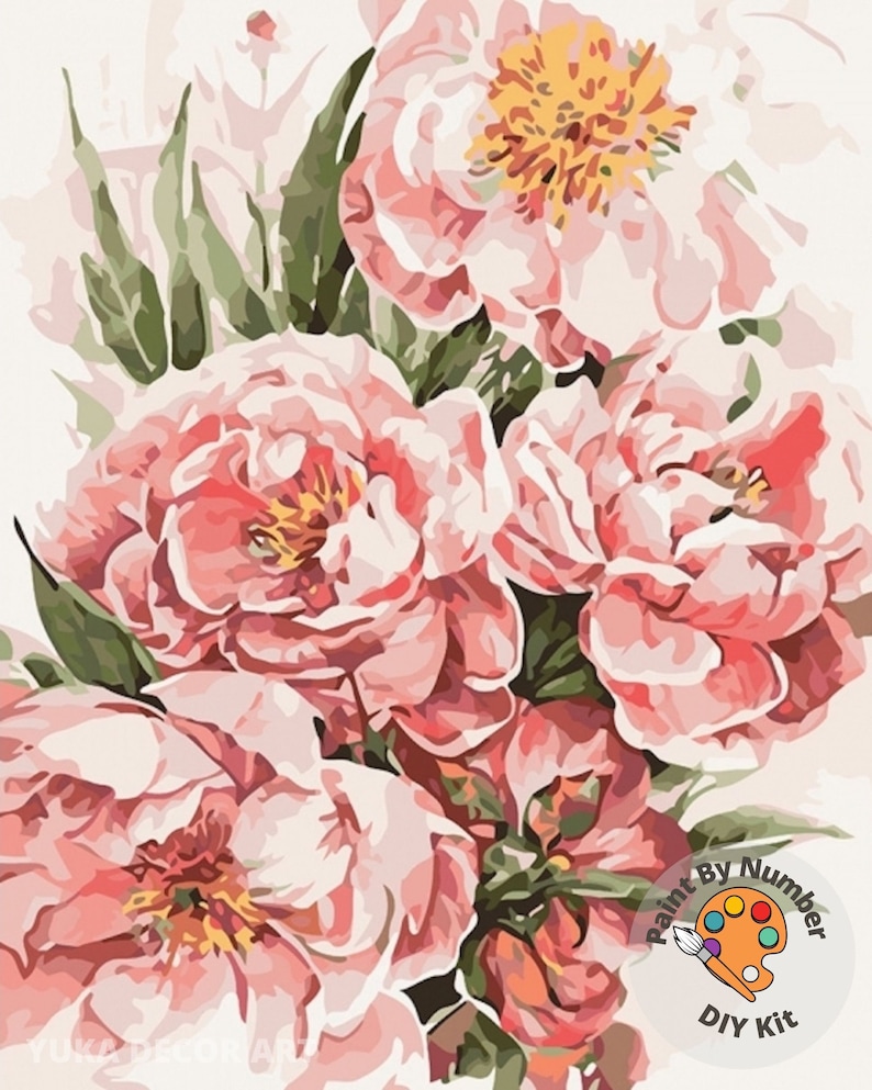 Pink Peonies Paint by Number Kit Adult Flowers Paintingeasy - Etsy