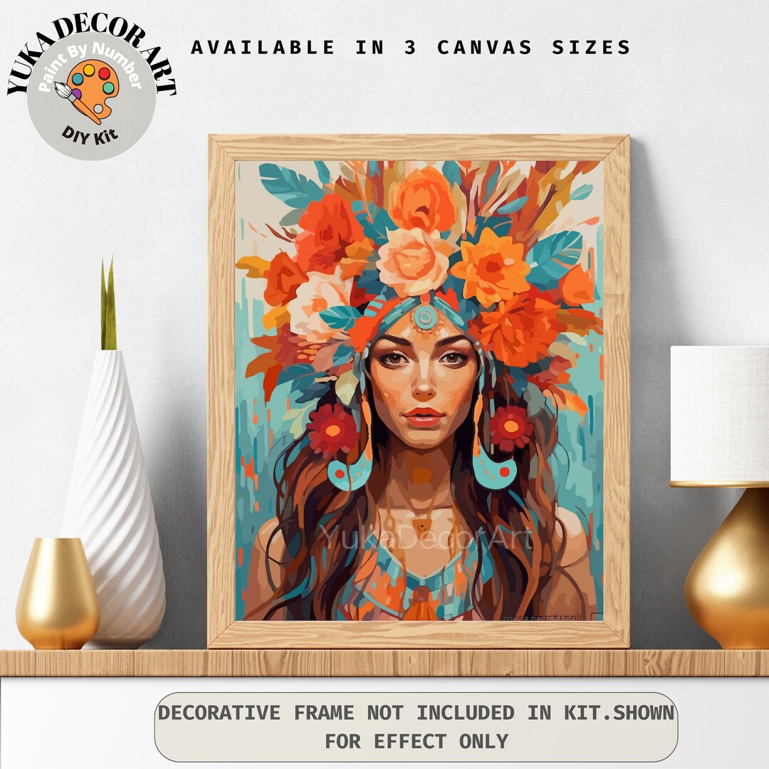 Woman Boho Flower PAINT by NUMBERS DIY Kit for Adults Easy Beginner's ...