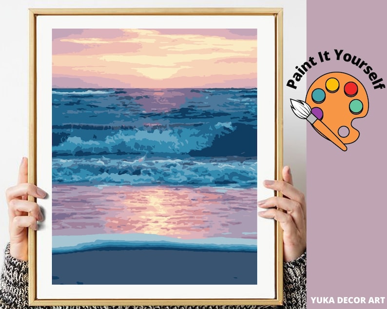 Sunrise PAINT by NUMBER Kit for Adults Waves on Seashore - Etsy