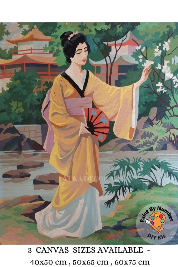 Japan Woman Vintage PAINT by NUMBER Adult Japanese Pagoda - Etsy