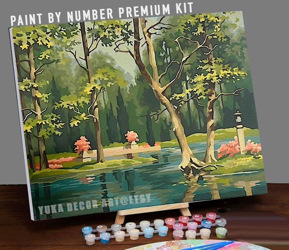 Vintage Style PAINT by NUMBER Kit Adult Forest Valley Lake | Etsy