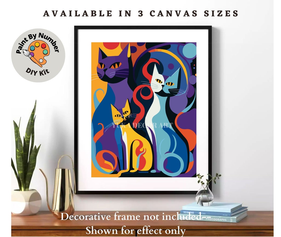 Cats PAINT by NUMBER Adult Kit ,modern Artist Inspired , Bold Colors ...