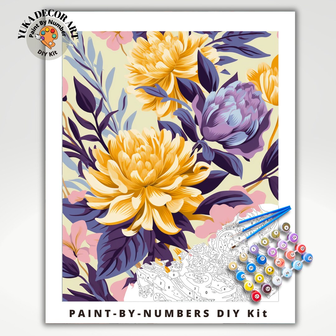 PAINT by NUMBER Kit Adult Garden Flowers Vintage Whimsical Pastel Wall Art Easy Beginner Acrylic ...