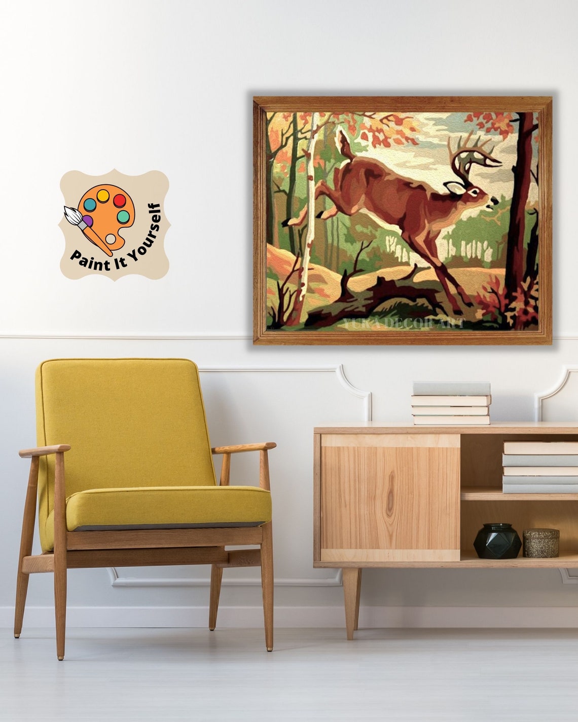 Running Deer PAINT by NUMBER Kit Adult Mountain Forest | Etsy