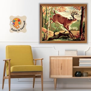 Running Deer PAINT by NUMBER Kit Adult , Mountain Forest Vintage Style ...