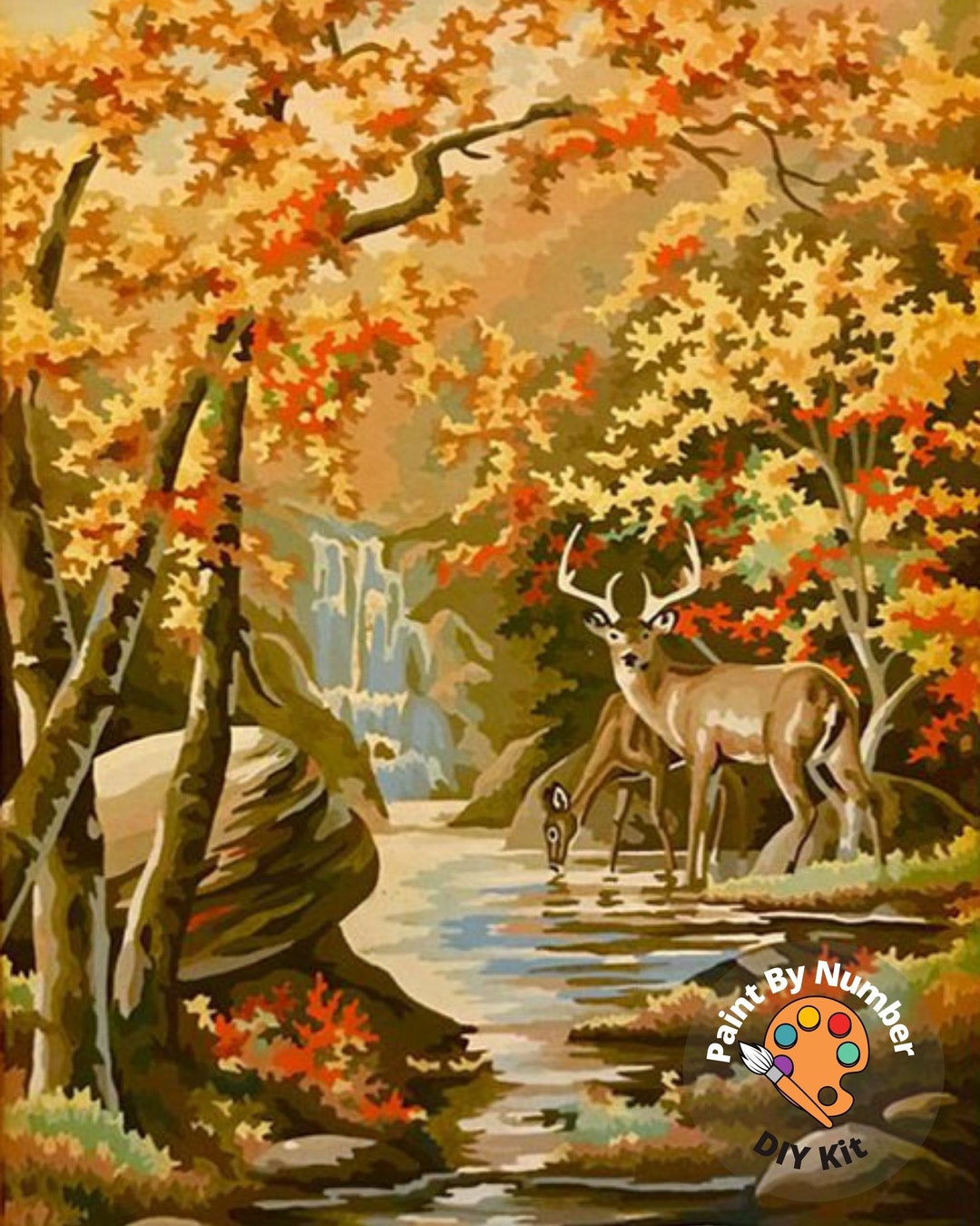 Forest Deer PAINT by NUMBER Kit Adult,mountain Antler,vintage Style ...