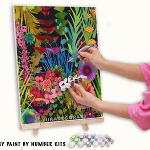 Abstract Flowers PAINT by NUMBER Kit for Adults ,garden Bouquet Plants ...