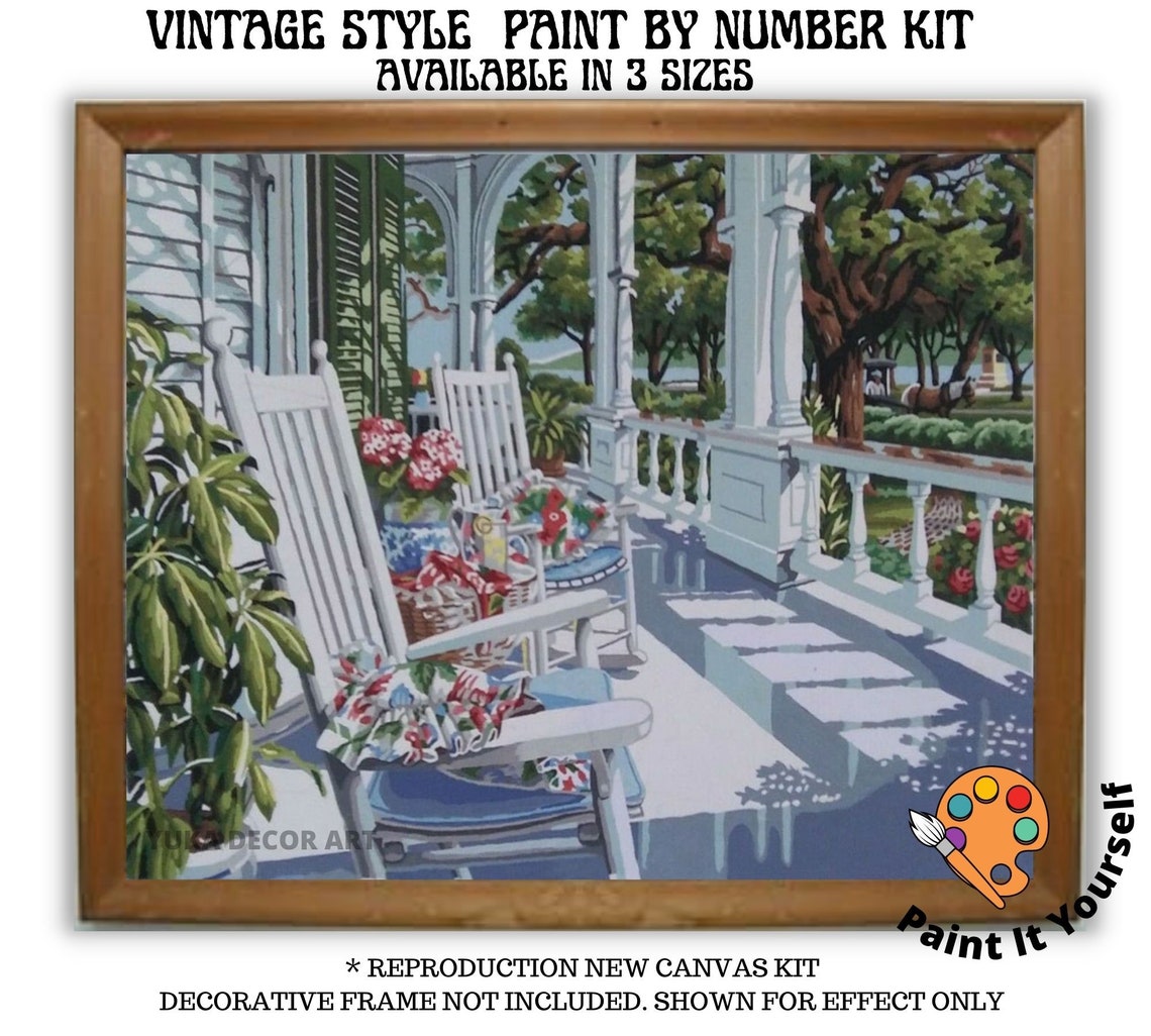 Vintage PAINT by NUMBER Kit for Adult , Relaxing in Country Home Sitout ...