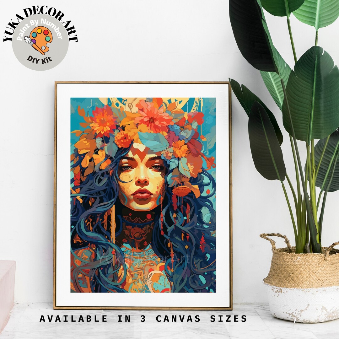 Boho Girl Floral PAINT by NUMBERS DIY Kit for Adults Colorful Vibrant ...