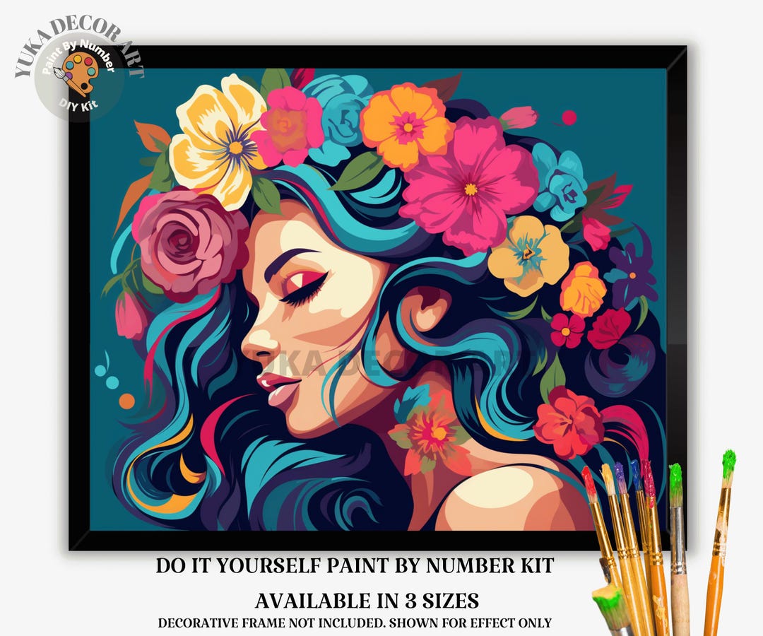 Boho Woman Flower PAINT by NUMBER Kit Adult Painting Colorful DIY by ...