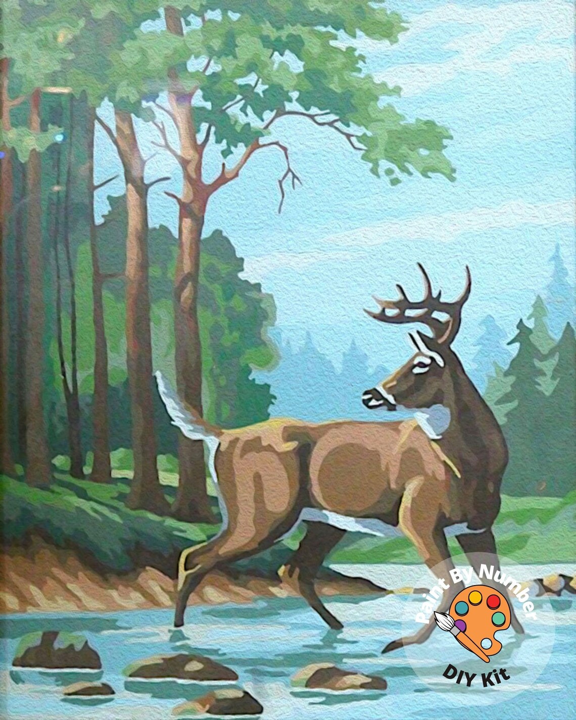 Forest Deer PAINT by NUMBER Kit Adult , Mountain Forest Vintage Style ...