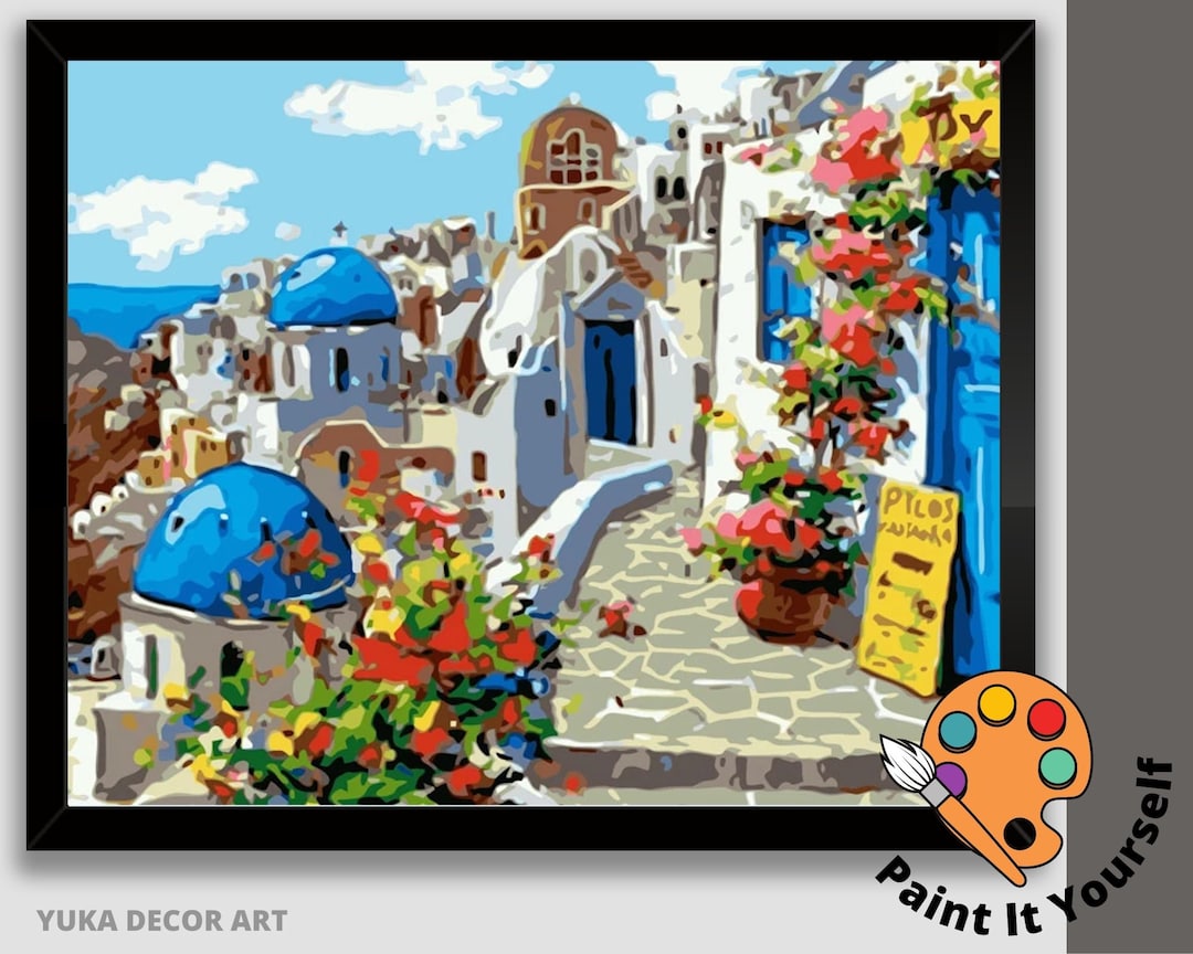 Greece PAINT by NUMBER Kit for Adults Beginner,diy Art Kit, Santorini ...