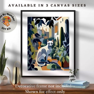 Modern PAINT by NUMBER Adult Kit ,cat Sitting in Courtyard , Foliage ...
