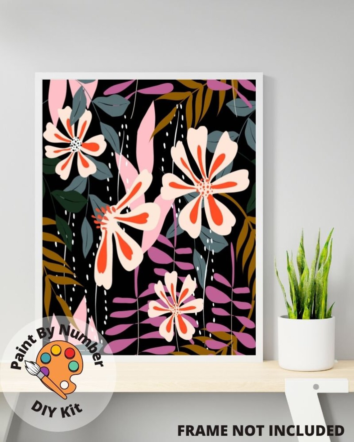 Abstract Flowers PAINT by NUMBER Kit for Adults ,garden Bouquet Plants ...