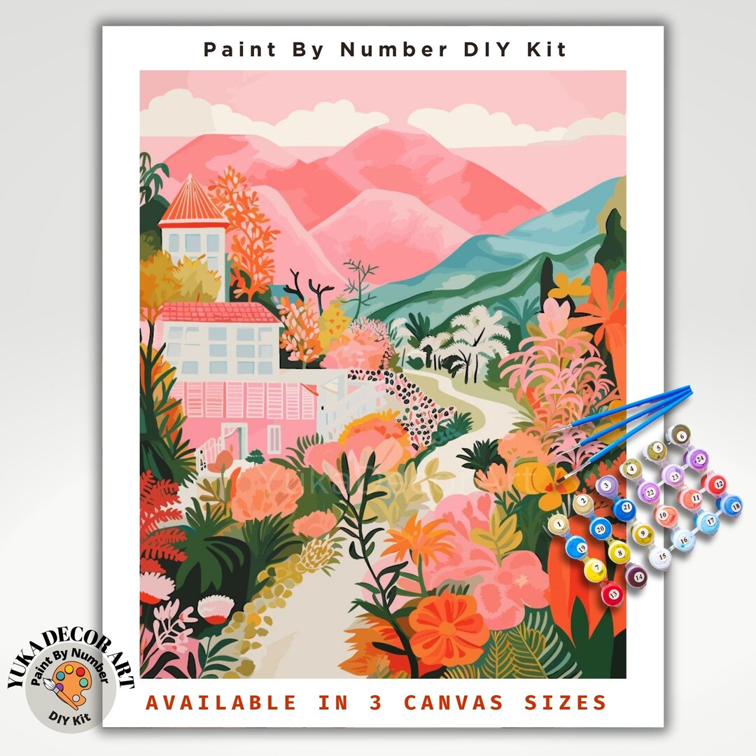 Mountain PAINT by NUMBERS Kit Adult Flowers Pastel Colors Naive Art ...