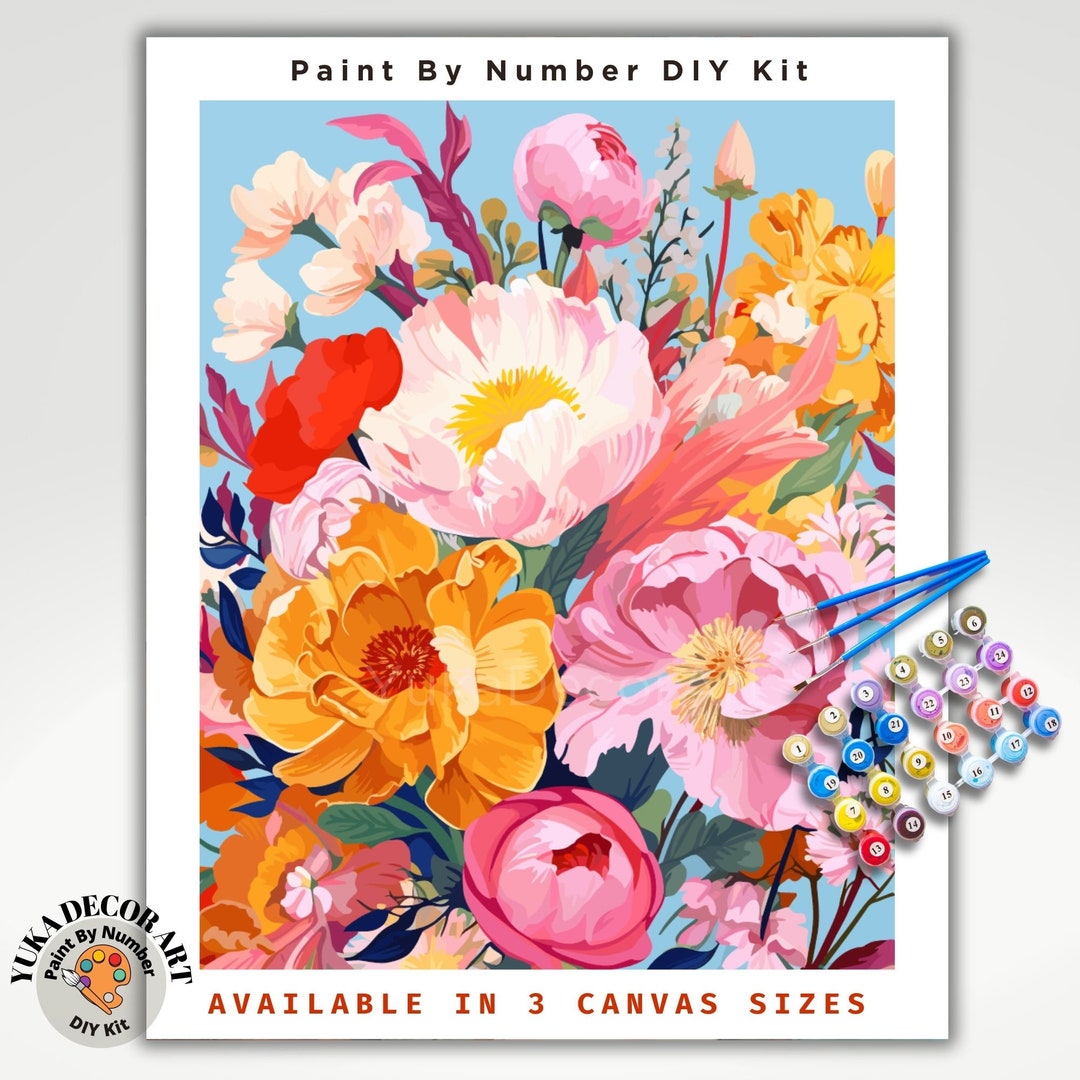 Flowers PAINT by NUMBER Kit for Adults wildflowers Bloom Garden DIY ...