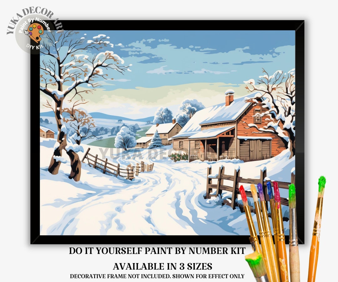 Vintage Style PAINT by NUMBER DIY Kit Adult Winter Landscape Christmas ...