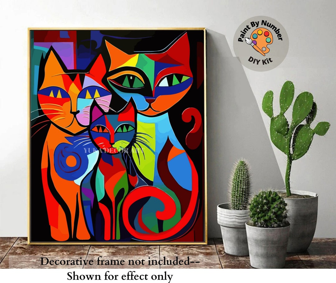 Cats PAINT by NUMBER Adult Kit ,modern Artist Inspired , Bold Colors ...
