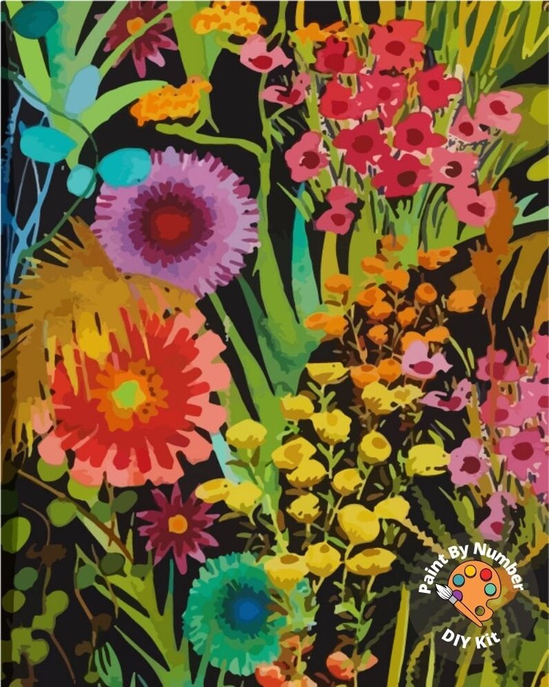 Abstract Flowers PAINT by NUMBER Kit for Adults , Spring Flowers ...