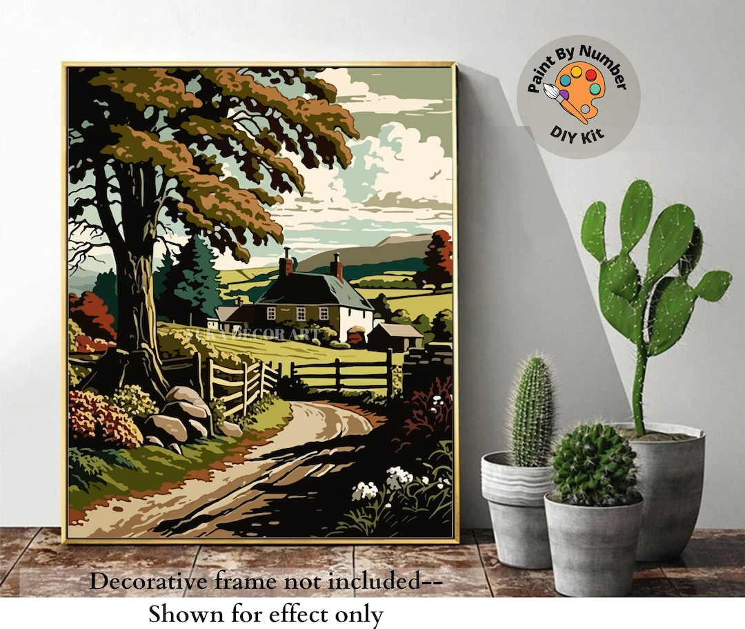 Country Cottage PAINT by NUMBERS Kit Adult DIY Nature Vintage Style Art ...