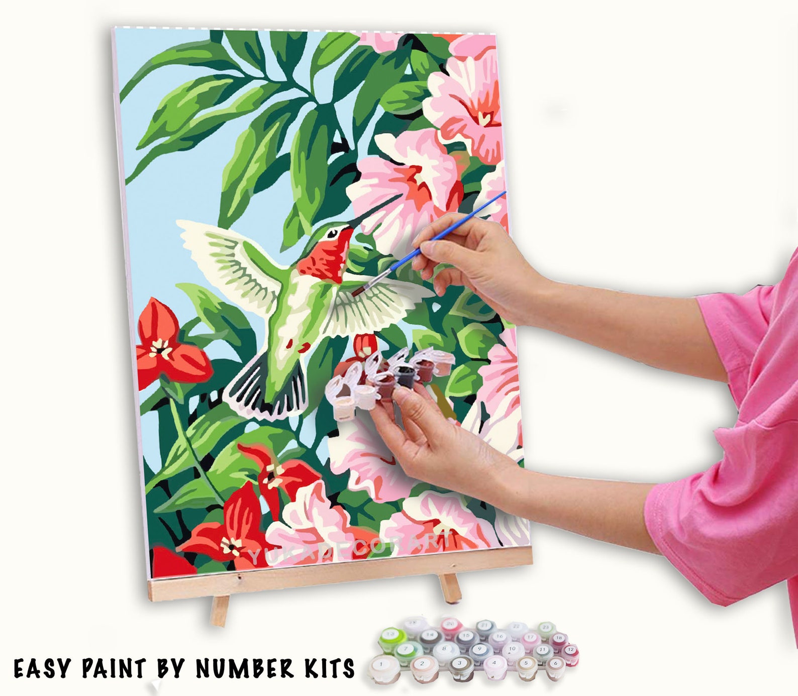 Bird PAINT by NUMBER Kit for Adults garden Flowers easy DIY | Etsy