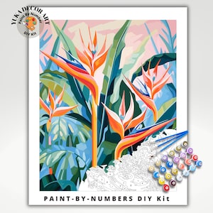 PAINT by NUMBER Adult Tropical Garden Flower Modern Watercolor Wall Art Easy Beginner Acrylic ...