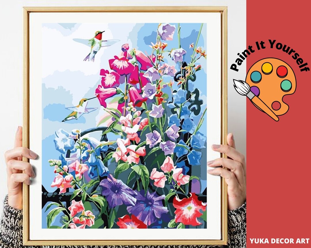 Flower Garden PAINT by NUMBER Kit for Adults , Colorful Flowers Fauna ...