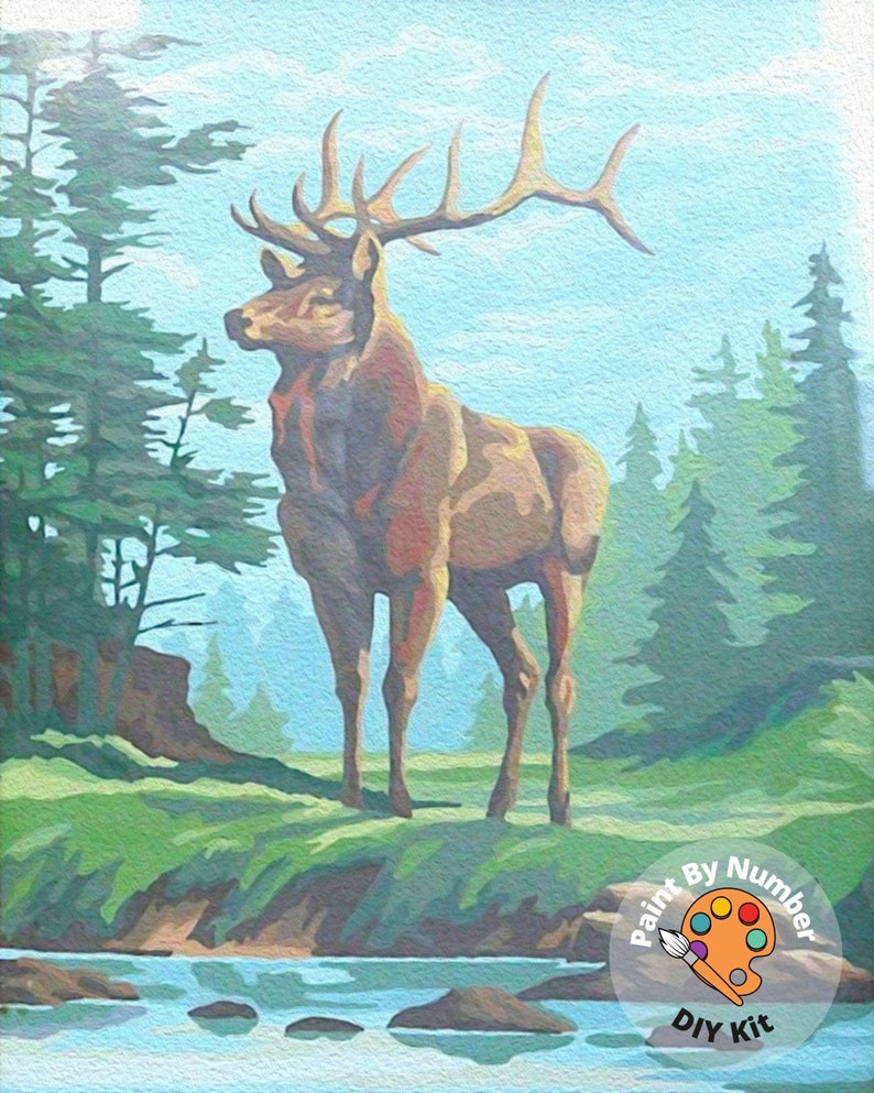 Mountain Antler PAINT by NUMBER Kit Adultvintage Style Forest - Etsy
