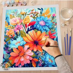 Floral PAINT by NUMBER Kit for Adults garden Flowers DIY Painting Easy ...