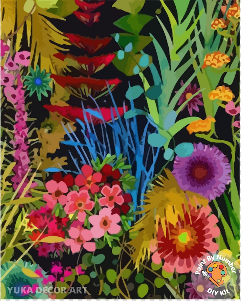 Abstract Flowers PAINT by NUMBER Kit for Adults ,garden Bouquet Plants ...