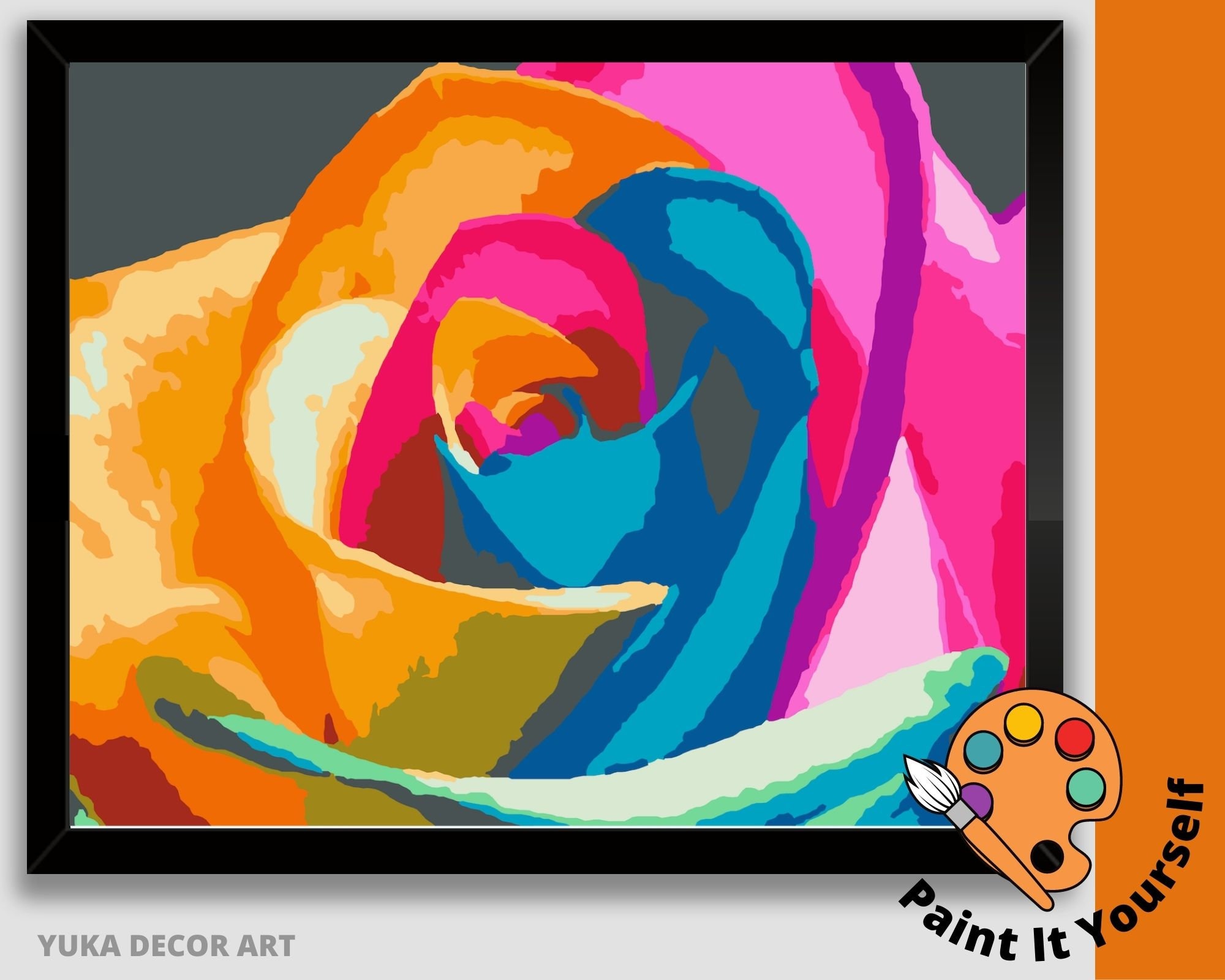 Rainbow Rose PAINT by NUMBER Kit for Adults Garden | Etsy