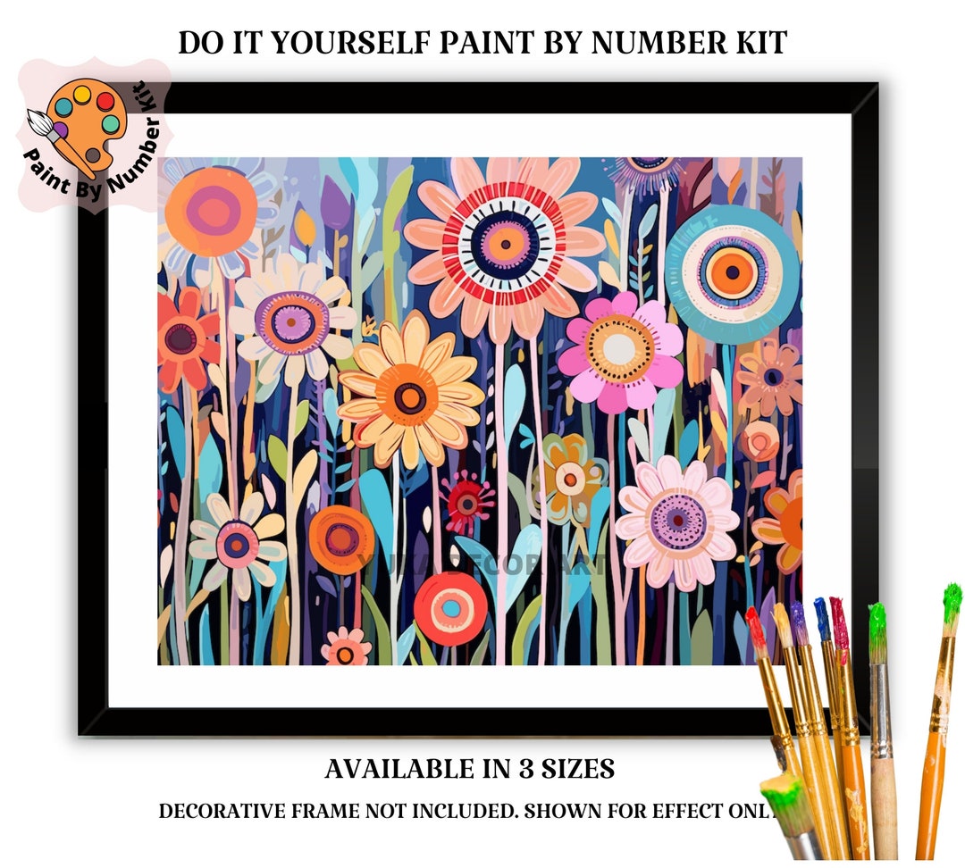 Flowers PAINT by NUMBERS Kit for Adults Modern Boho Whimsical Abstract Easy Beginner Acrylic ...