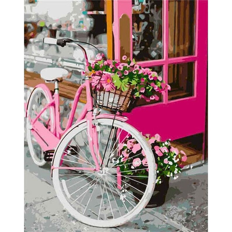 Paint by Numbers DIY Kit for Adults | Pink Vespa ,bicycle Flowers ...