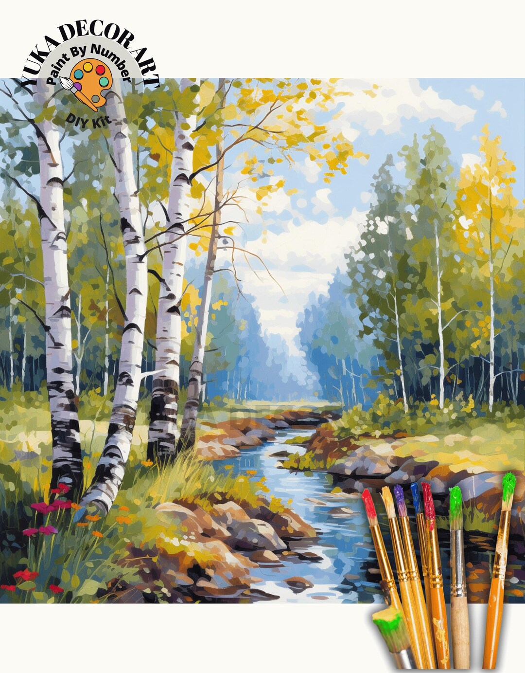 Landscape PAINT by NUMBER Kit for Adult Forest River Landscape Easy ...