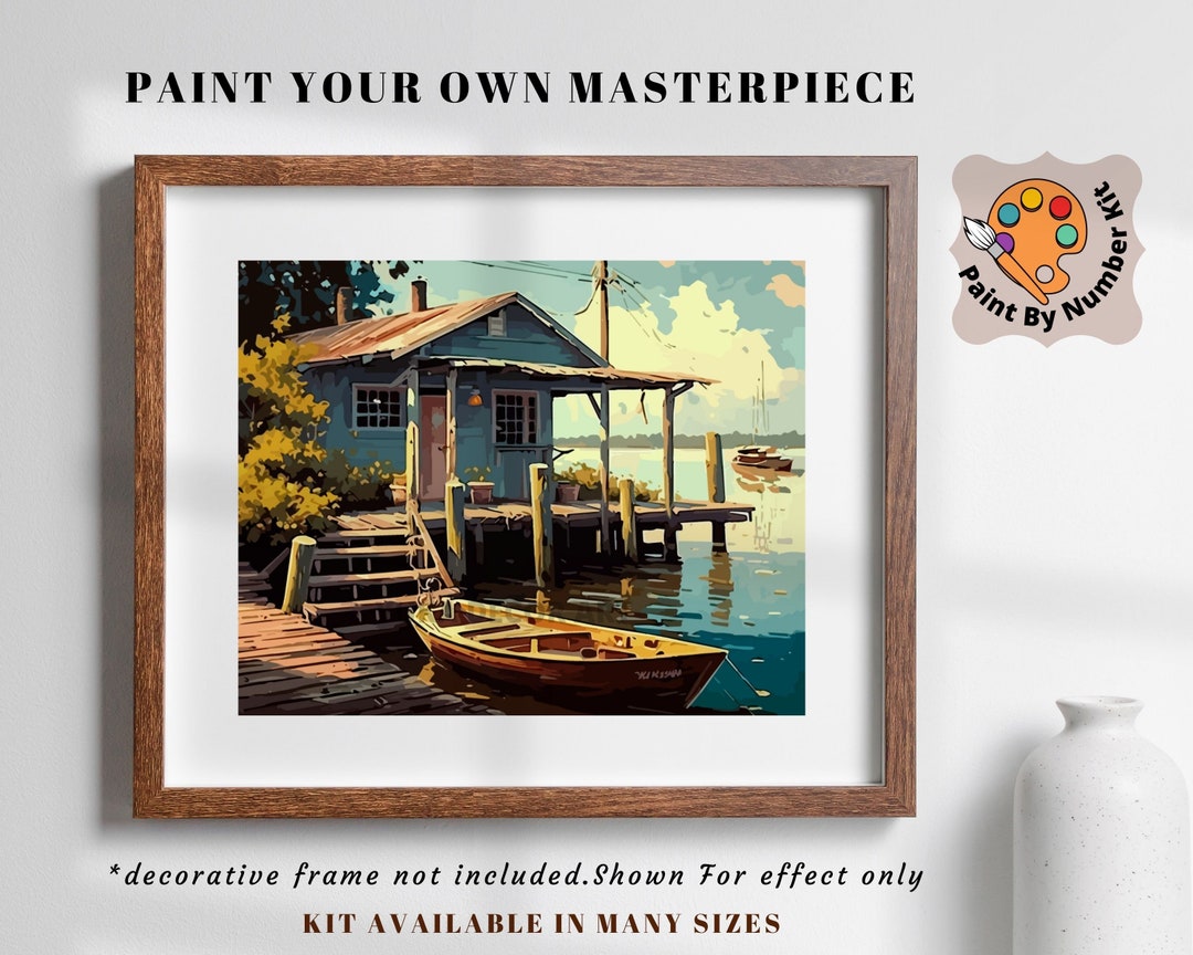 Rustic Boathouse PAINT by NUMBER Kit for Adult ,boat Pier on Sea ...
