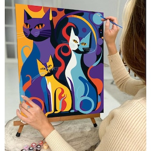 Cats PAINT by NUMBER Adult Kit ,modern Artist Inspired , Bold Colors ...