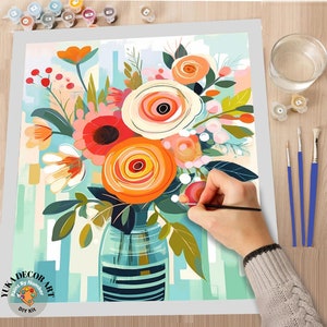 Flower Vase PAINT by NUMBER Kit for Adults spring Flowers Painting Easy ...