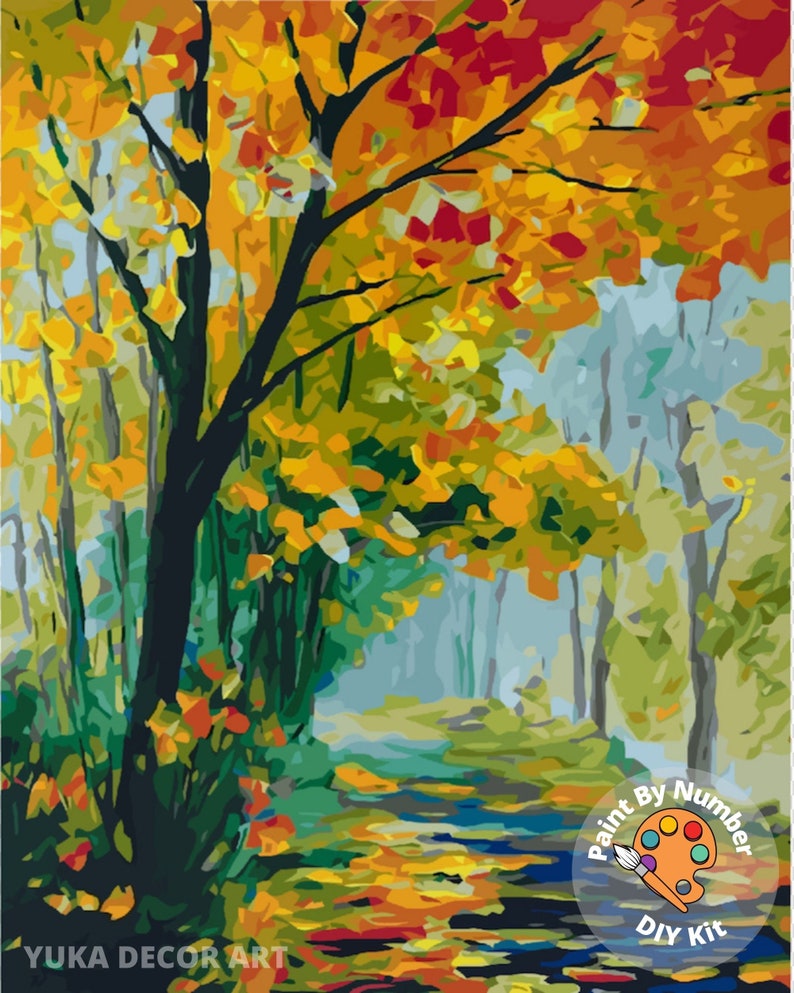 Autumn Trees PAINT by NUMBER Kit for Adult , DIY Nature Scenic Fall ...