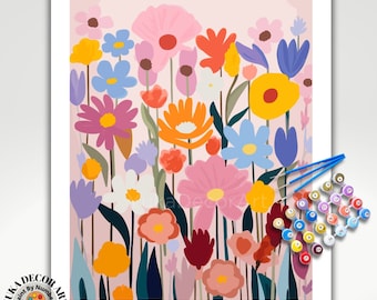 Wild Flowers PAINT by NUMBERS Kit Adults spring Garden Floral DIY Painting Colorful Easy ...