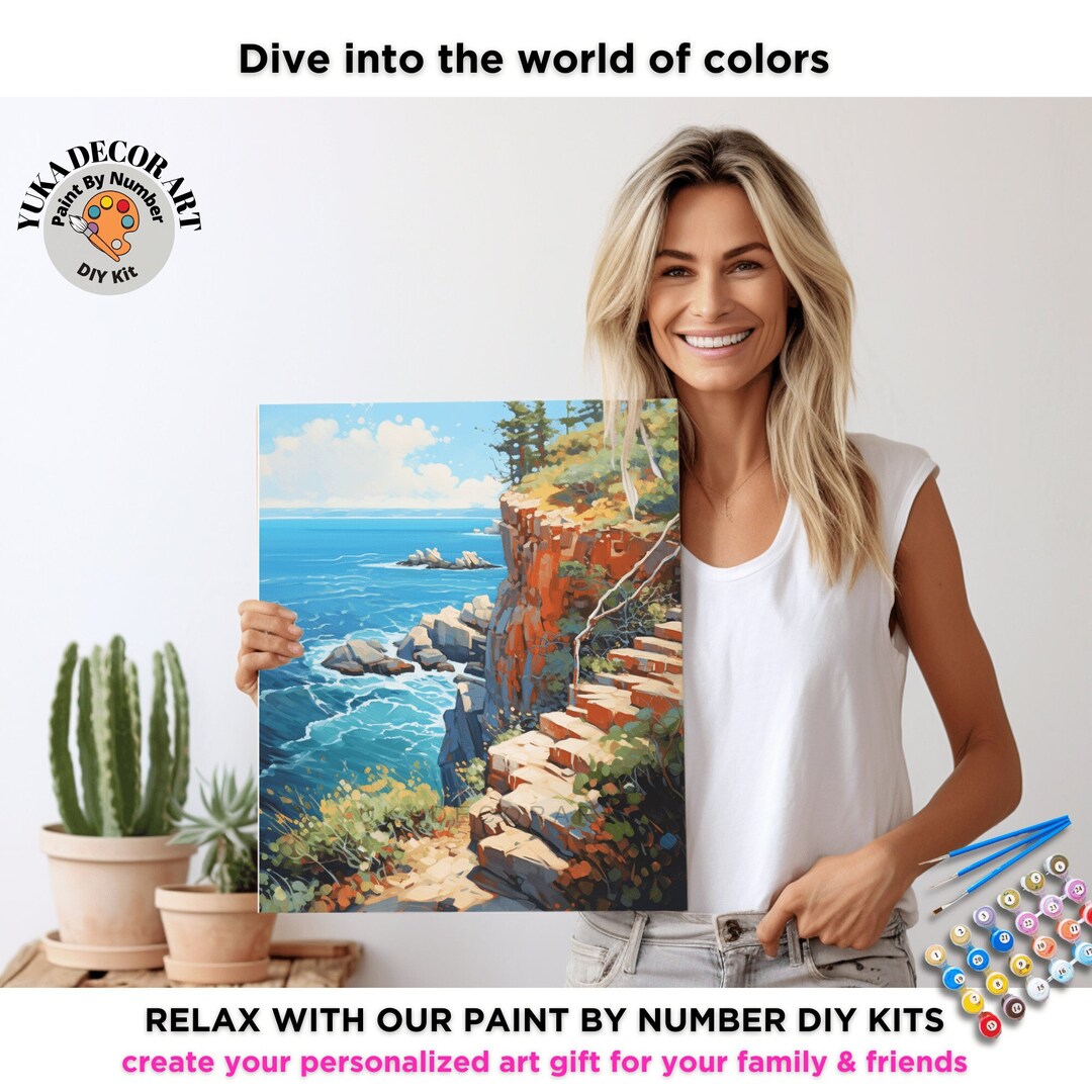 Scenic Coastal Art Adult PAINT by NUMBER Kit Rocky Seascape - Etsy