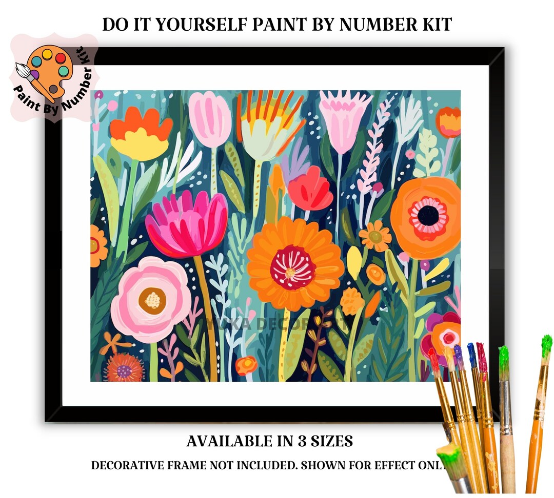 Flowers PAINT by NUMBERS Kit for Adults Modern Boho Whimsical Art Easy Beginner Acrylic Paint ...