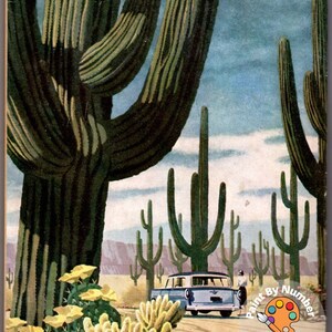 Desert Landscape PAINT by NUMBER Kit, Cactus Flowers Sunset Mountain ...