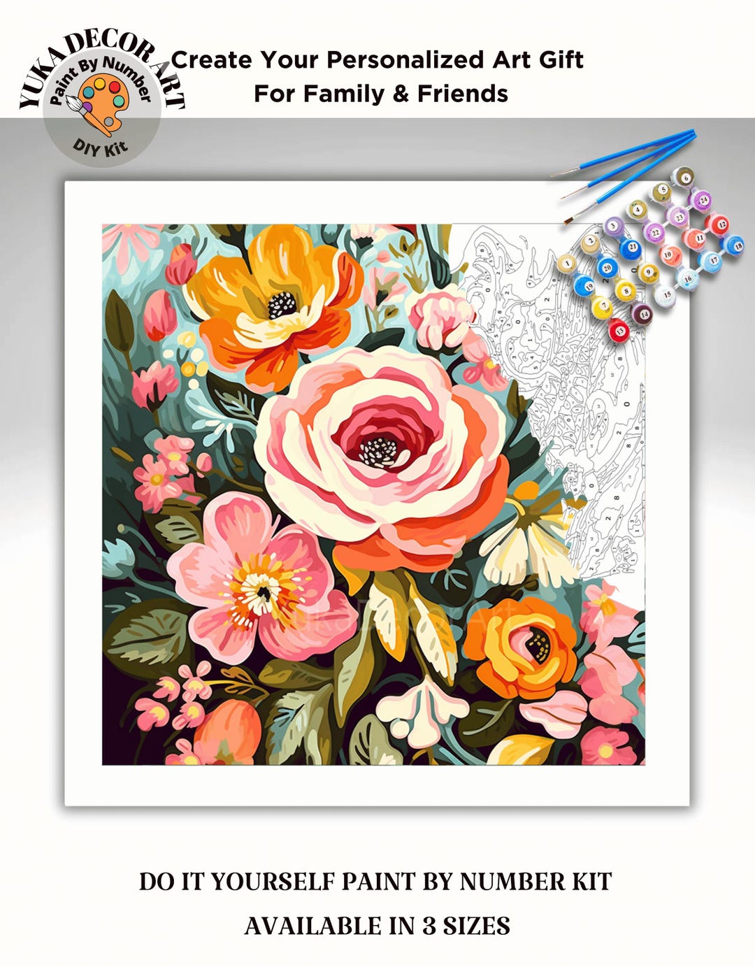 Vintage Flowers PAINT by NUMBER Kit for Adults , Garden Bouquet , Easy ...