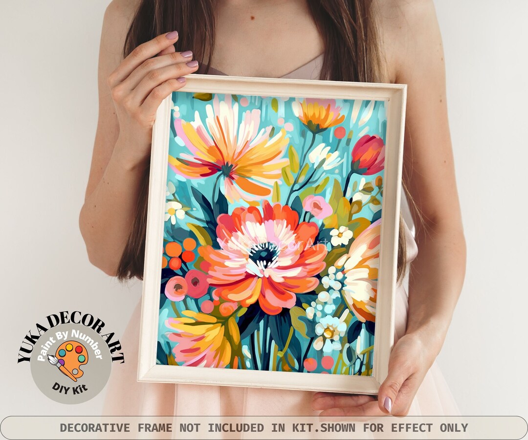 Spring Flowers PAINT by NUMBERS Kit for Adults Modern Freestyle Art Easy Beginner Acrylic DIY ...