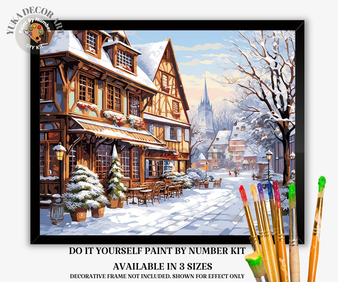 Winter Village PAINT by NUMBERS DIY Kit Adult Scenic Wood Cottage ...