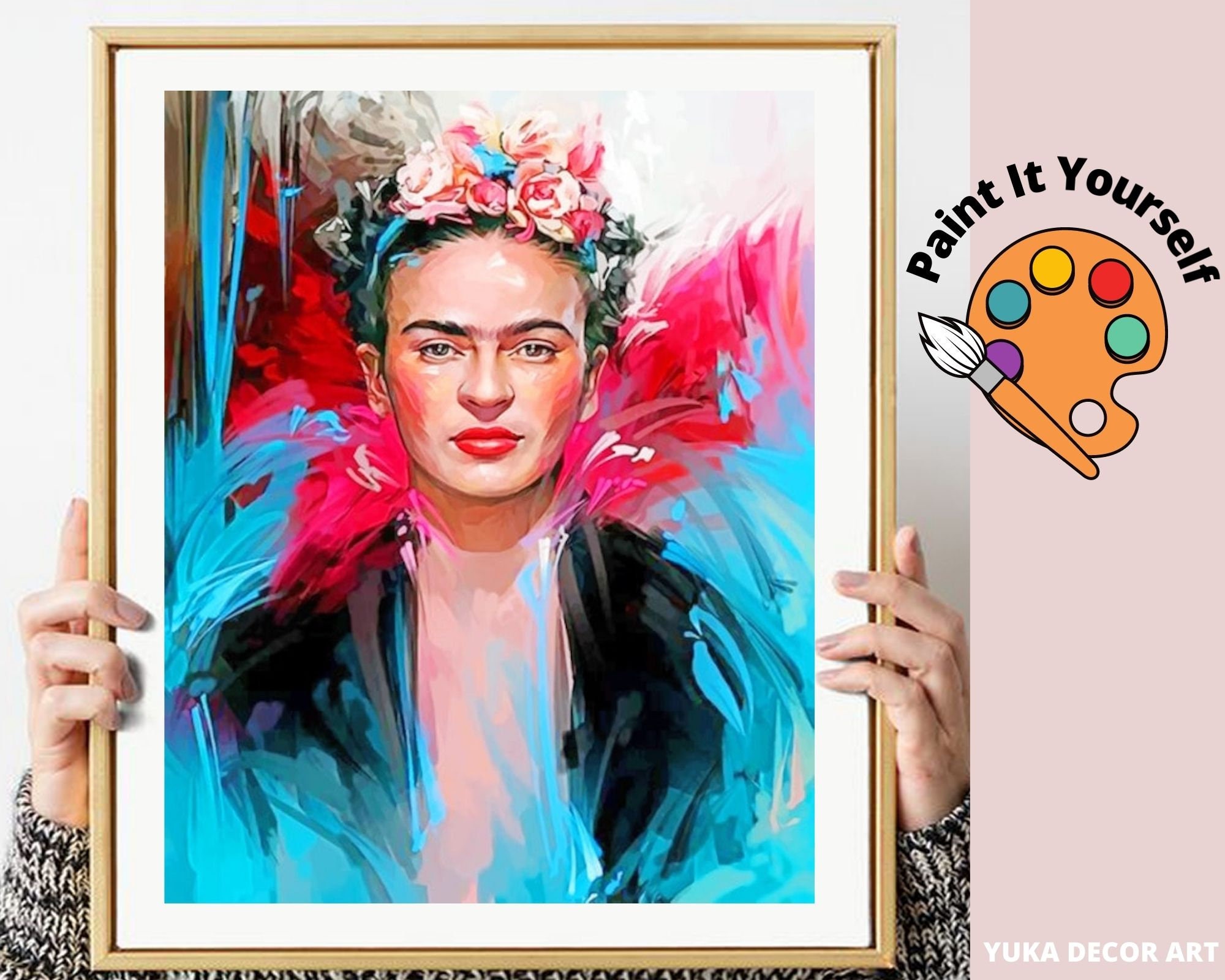 Frida Kahlo PAINT by NUMBER Kit for Adults Pink Flowers | Etsy