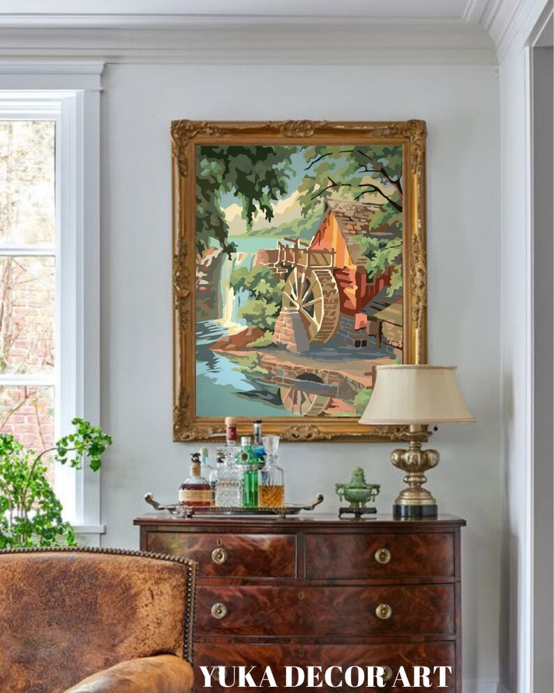 Vintage Style PAINT by NUMBER Kit Adult Water Mill River - Etsy