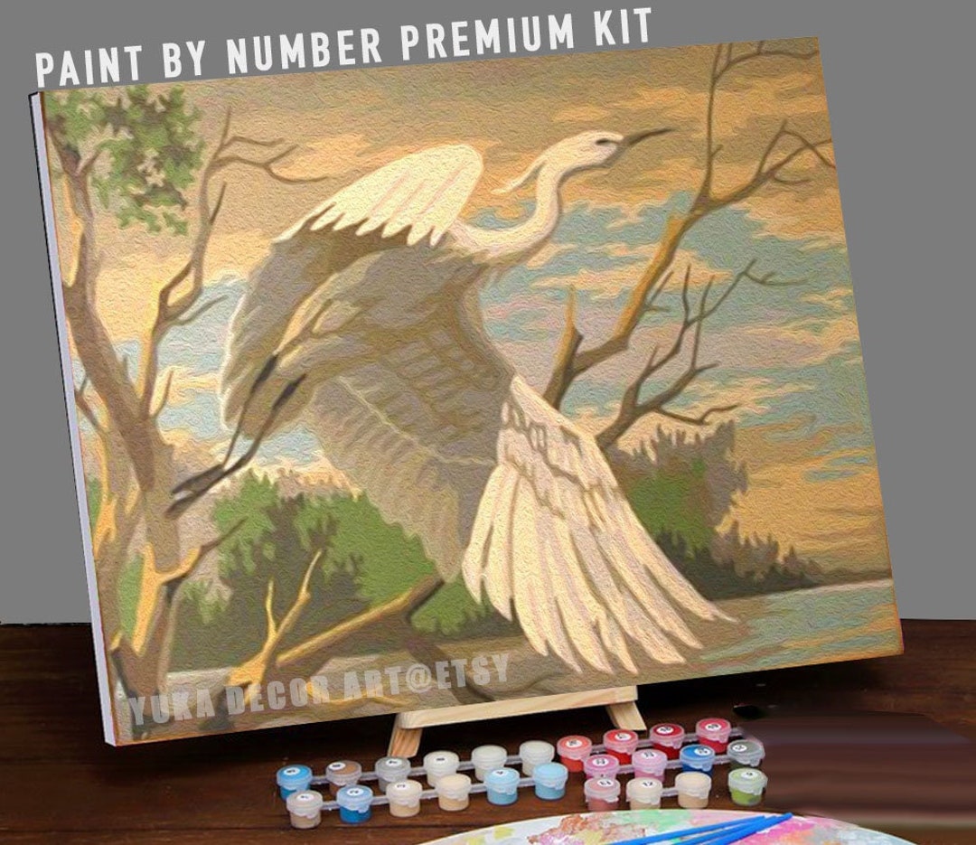 Vintage PAINT by NUMBER Kit Adult , White Egret Bird, DIY Vintage 1960s ...
